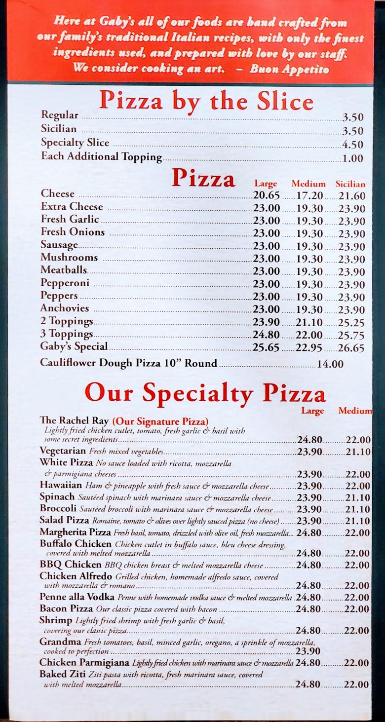 Gaby's Pizza » Our Menu