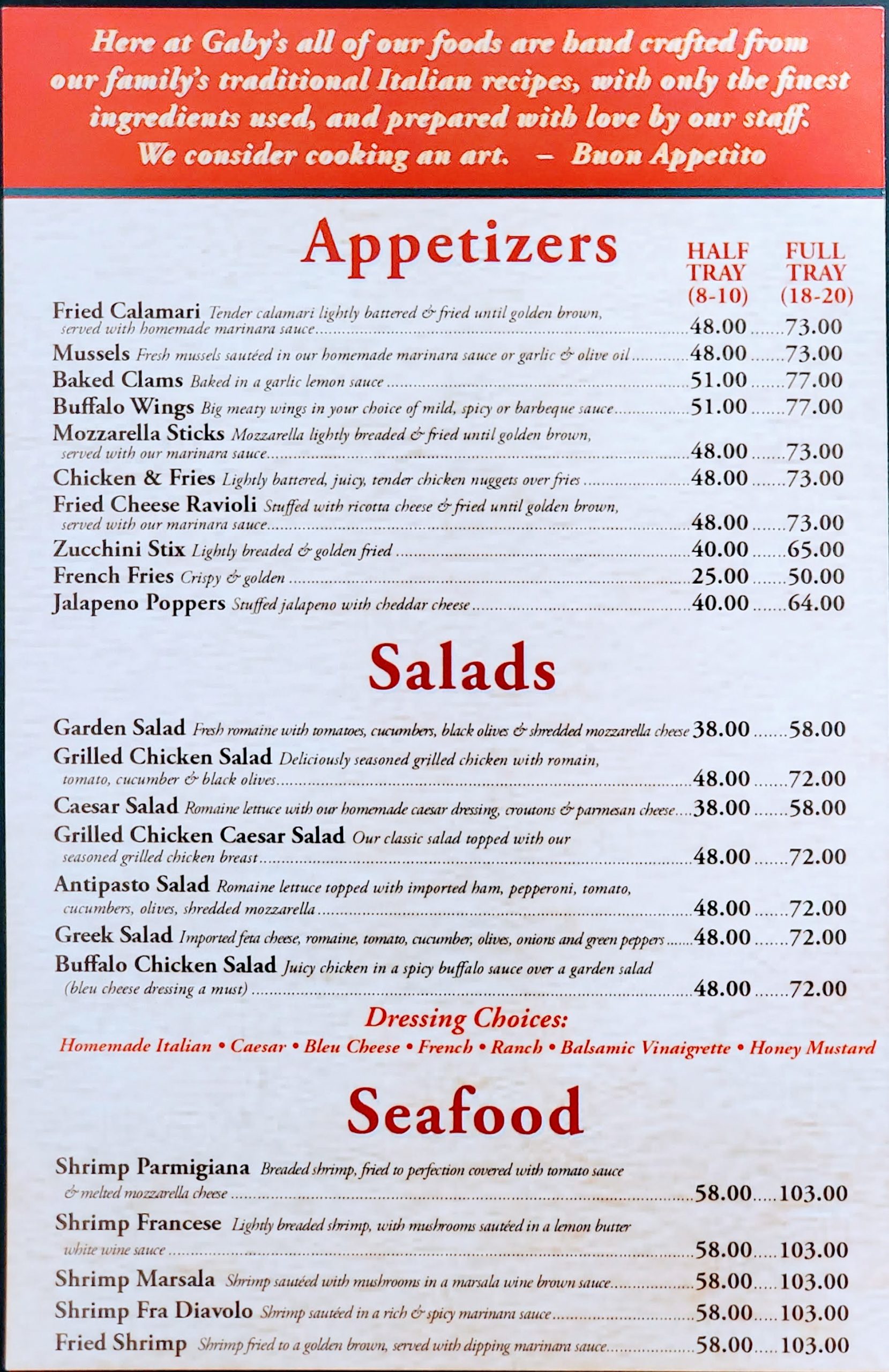 Gaby's Pizza » Our Menu