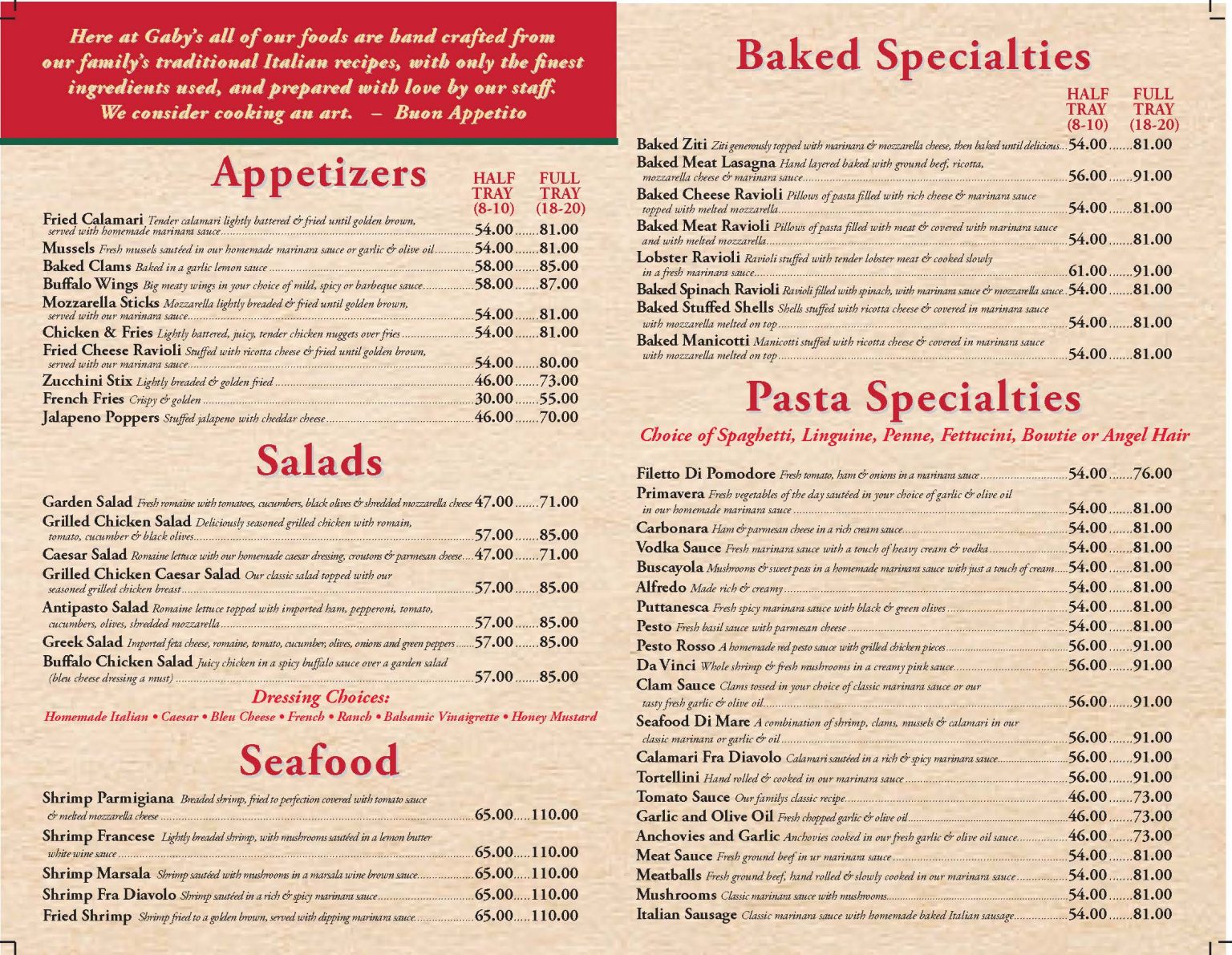 Gaby's Pizza » Our Menu