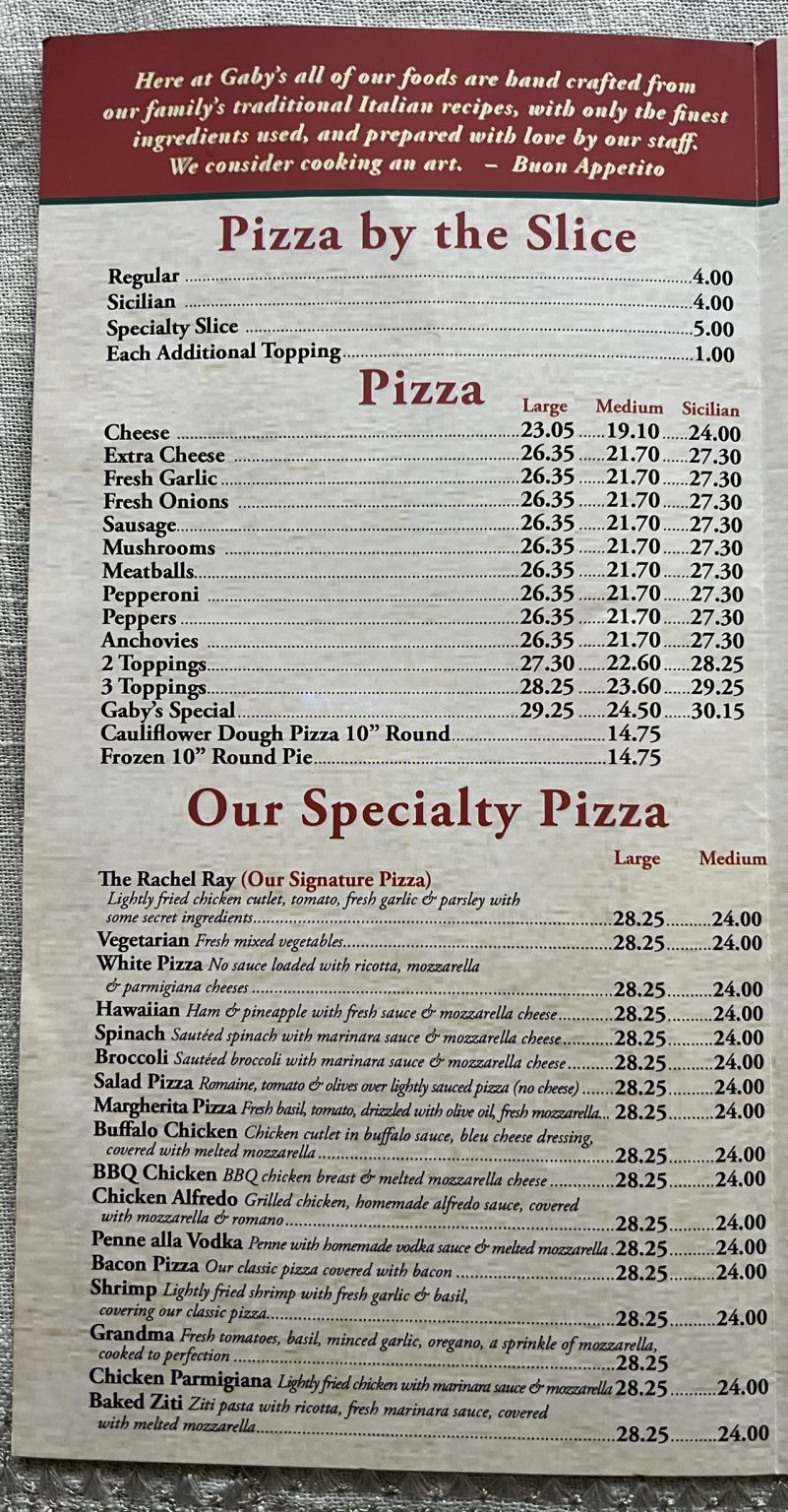 Gaby's Pizza » Our Menu